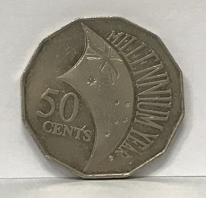 AUSTRALIA 2000 . FIFTY CENTS COIN . MILLENNIUM INCUSED